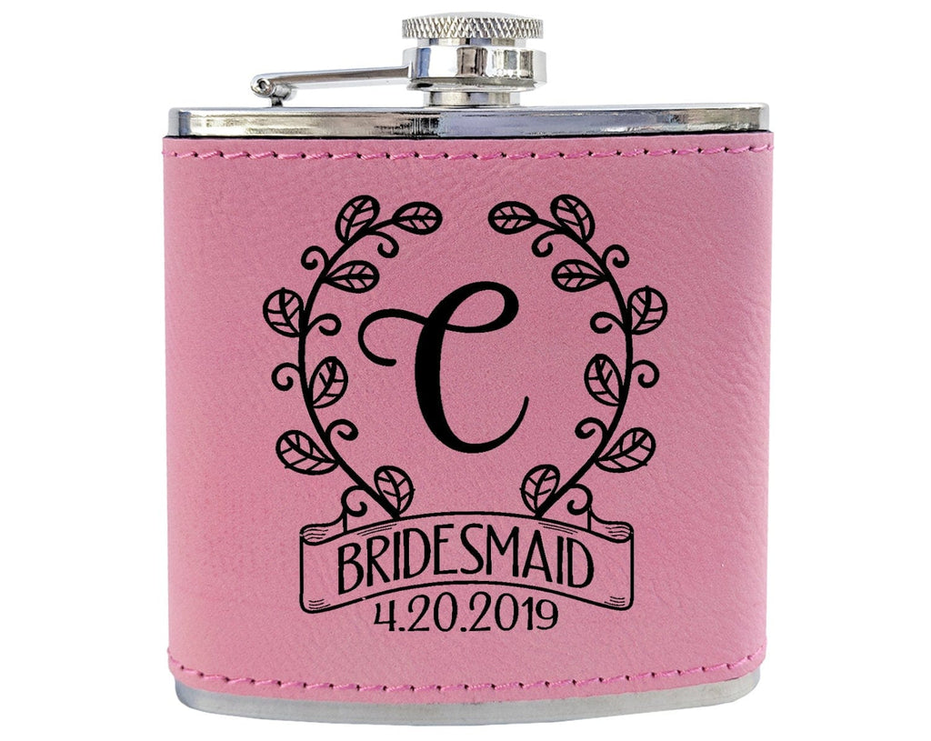 Classy Single Monogram Personalized Birthday Flask Gift Teal or Pink E– Stocking Factory