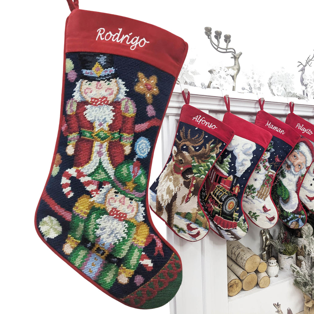 Needlepoint Christmas Stockings Santa Nutcracker Reindeer Snowman ...