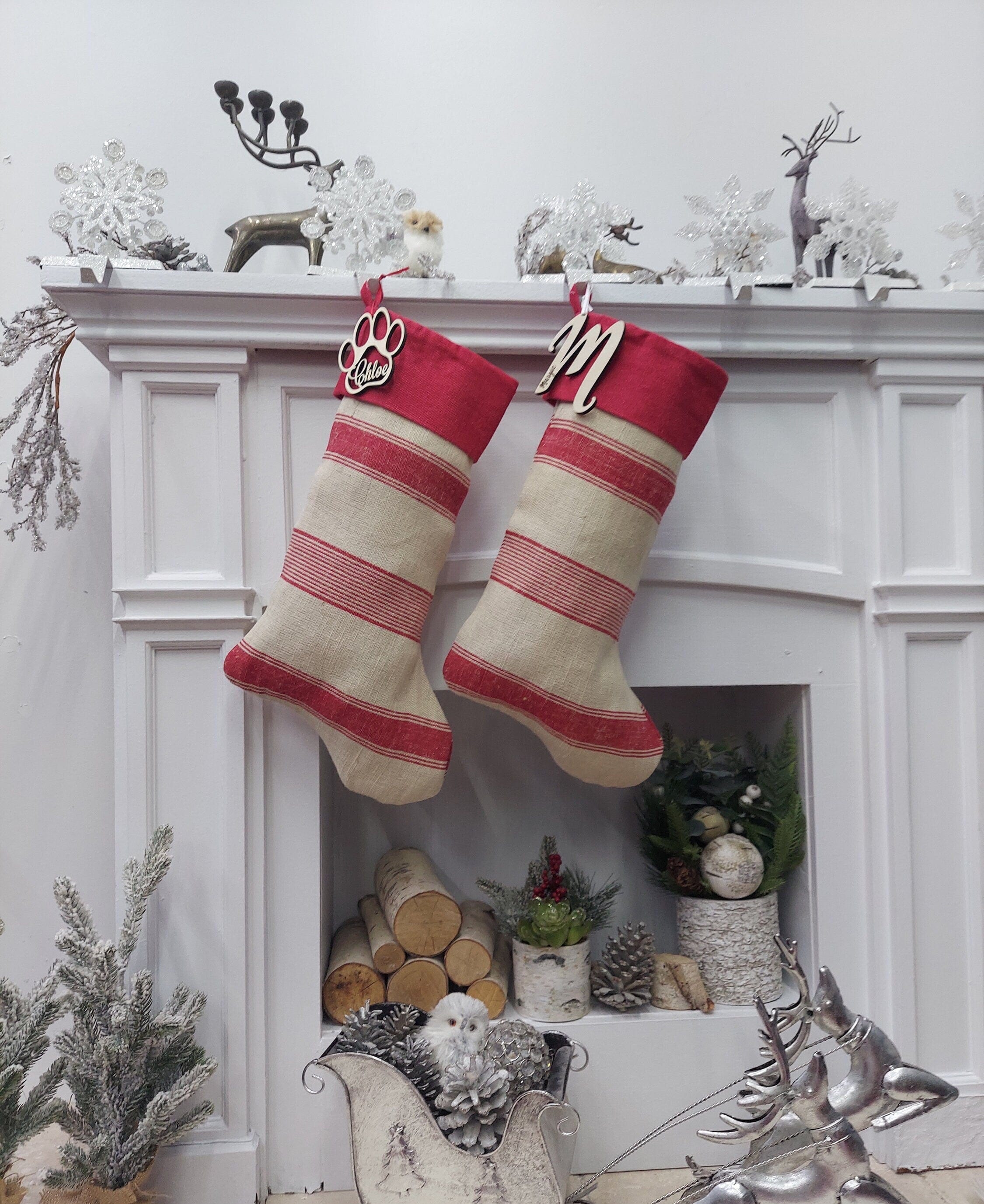 Banded Burlap Natural Fiber Christmas Stocking | Natural Burlap Jute F ...