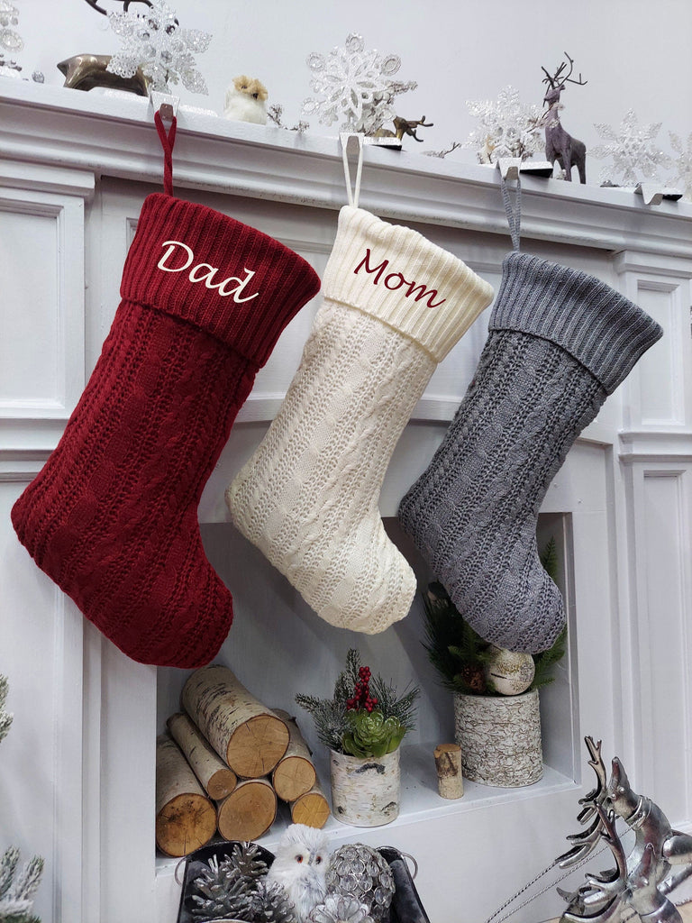 Cable Knit Christmas Stockings Personalized Burgundy | Ivory | Grey ...