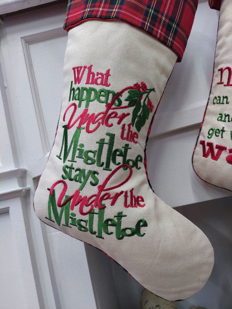 Funny Christmas Stockings | Plaid Tartan Naughty Tinsel Mistletoe Gag – Stocking Factory