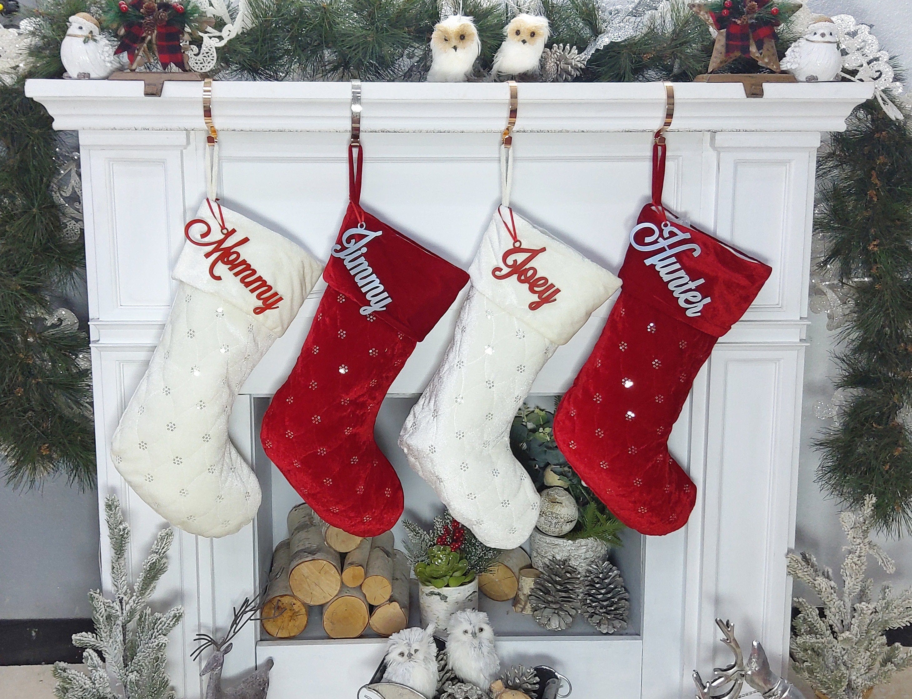 Personalized Christmas Stockings - Blue White Red Velveteen 20" with s ...