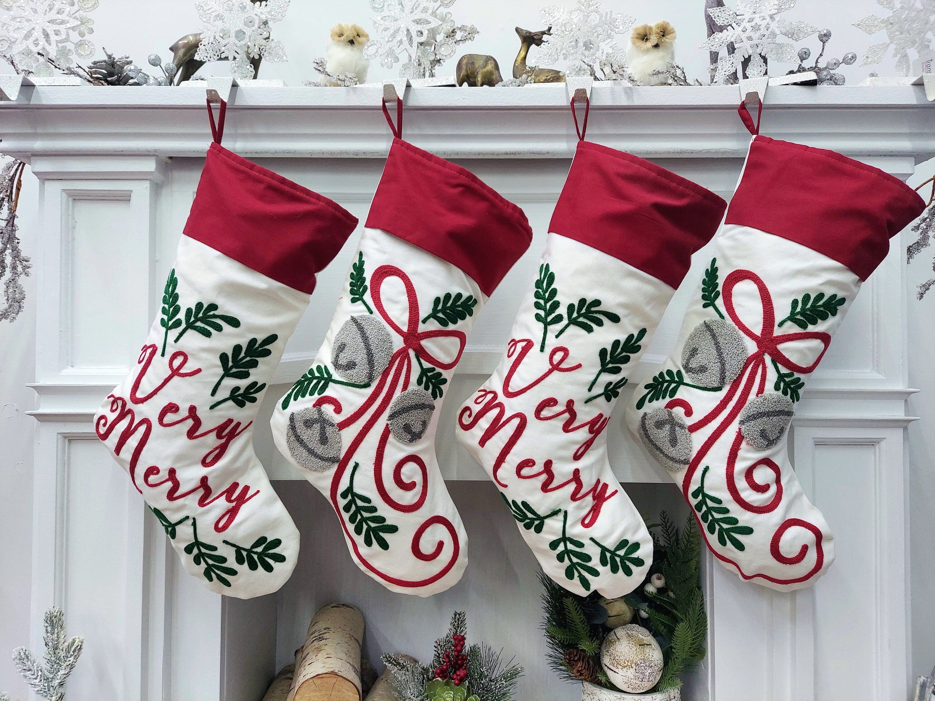 Very Merry | Jingle Bells | Christmas Stockings | Red White Green Clas ...