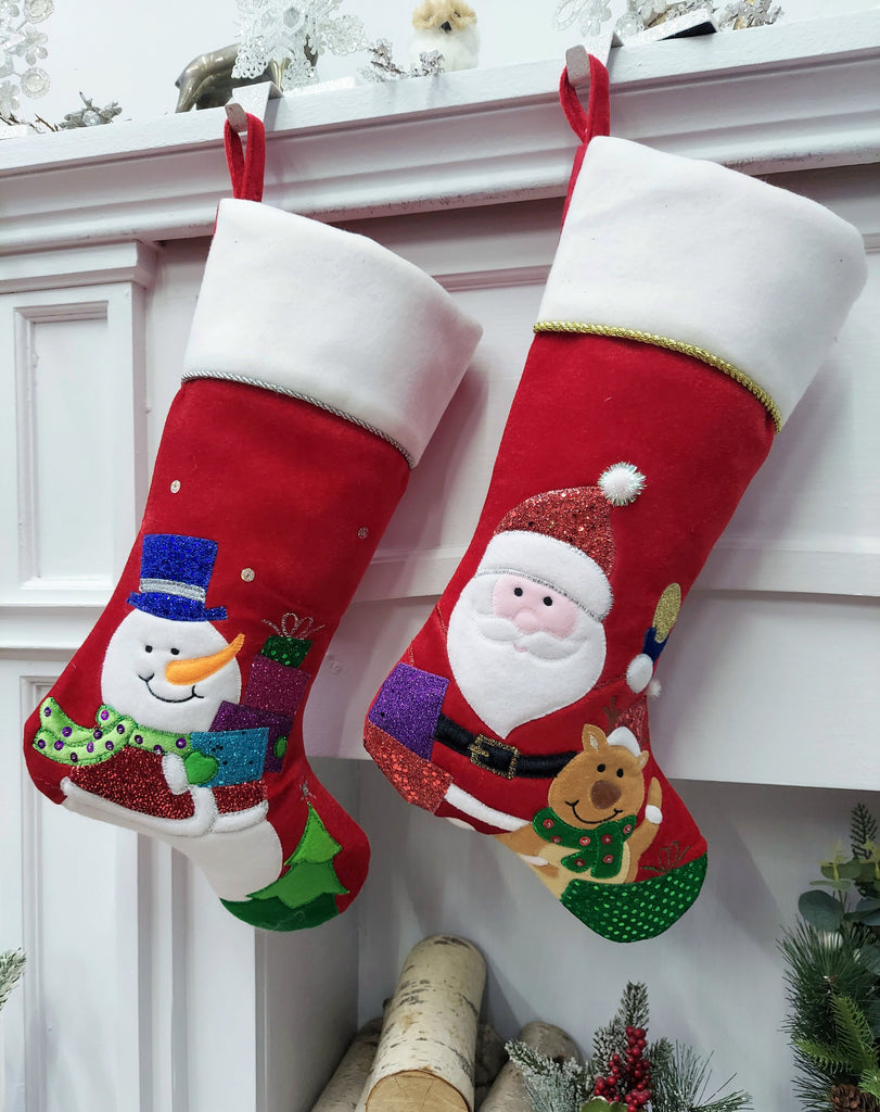 Applique Santa Snowman Christmas Stockings Personalized Embroidered fo ...