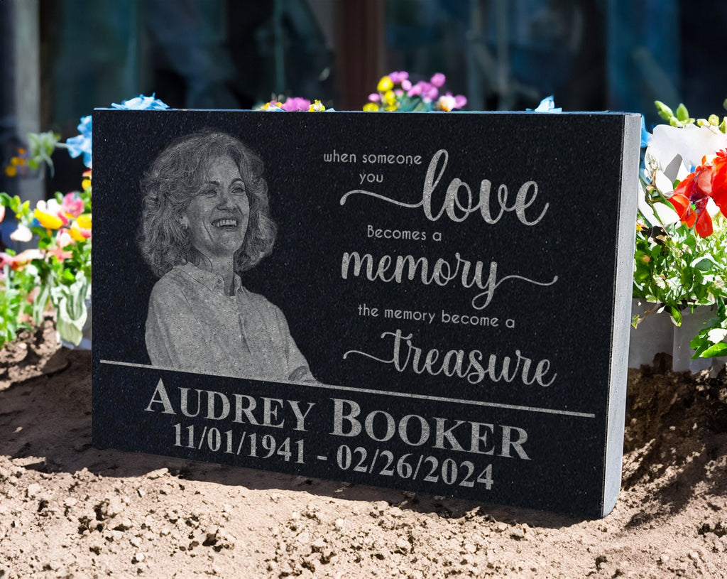 Custom Engraved Headstone: Personalized Grave Marker with Photo Plaque ...