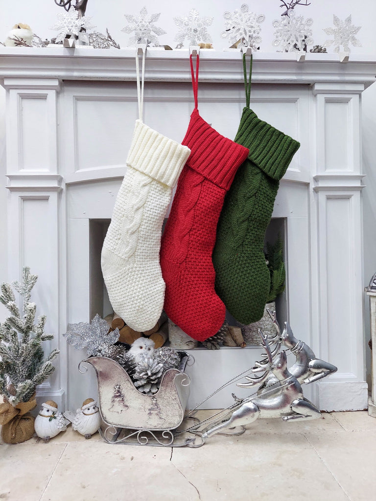 Chunky Cable Knit Christmas Stockings | Aran Isle Knit Red Green Ivory ...