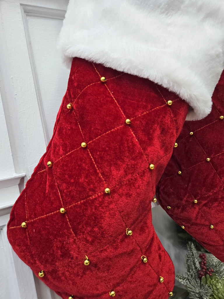 Beaded Red Gold Christmas Stockings | Vintage Red Quilted Stocking Plu ...