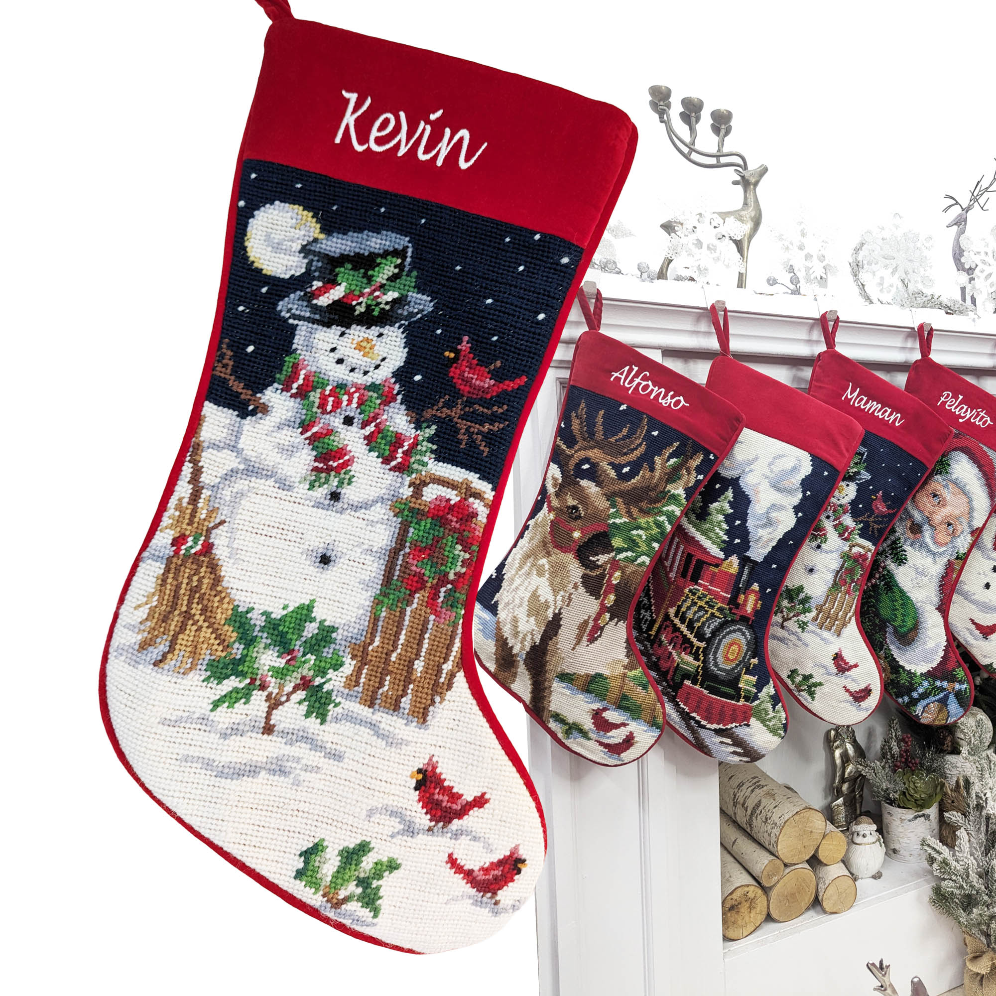 Needlepoint Christmas Stockings Santa Nutcracker Reindeer Snowman ...