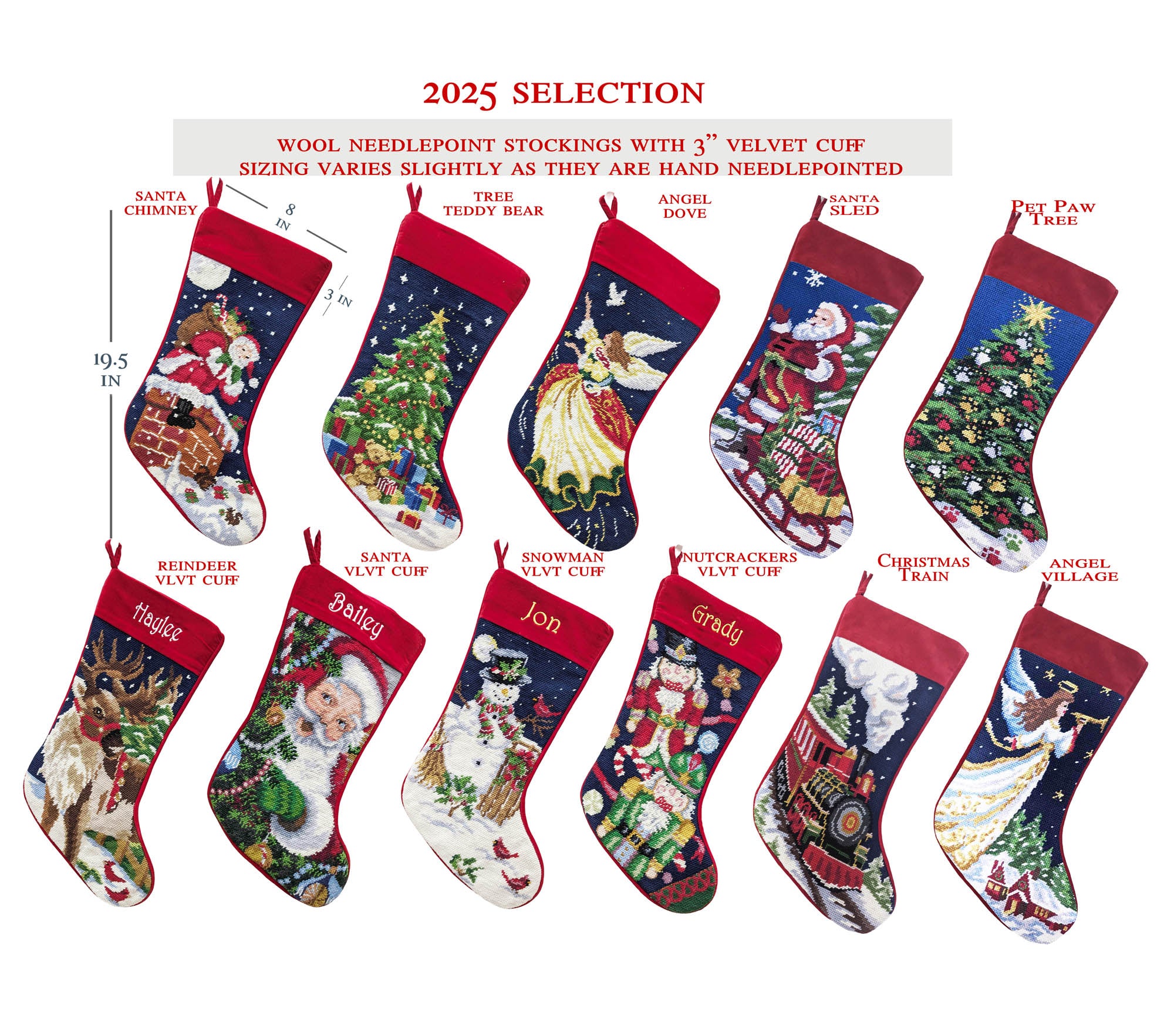 Needlepoint Christmas Stockings Santa Nutcracker Reindeer Snowman ...