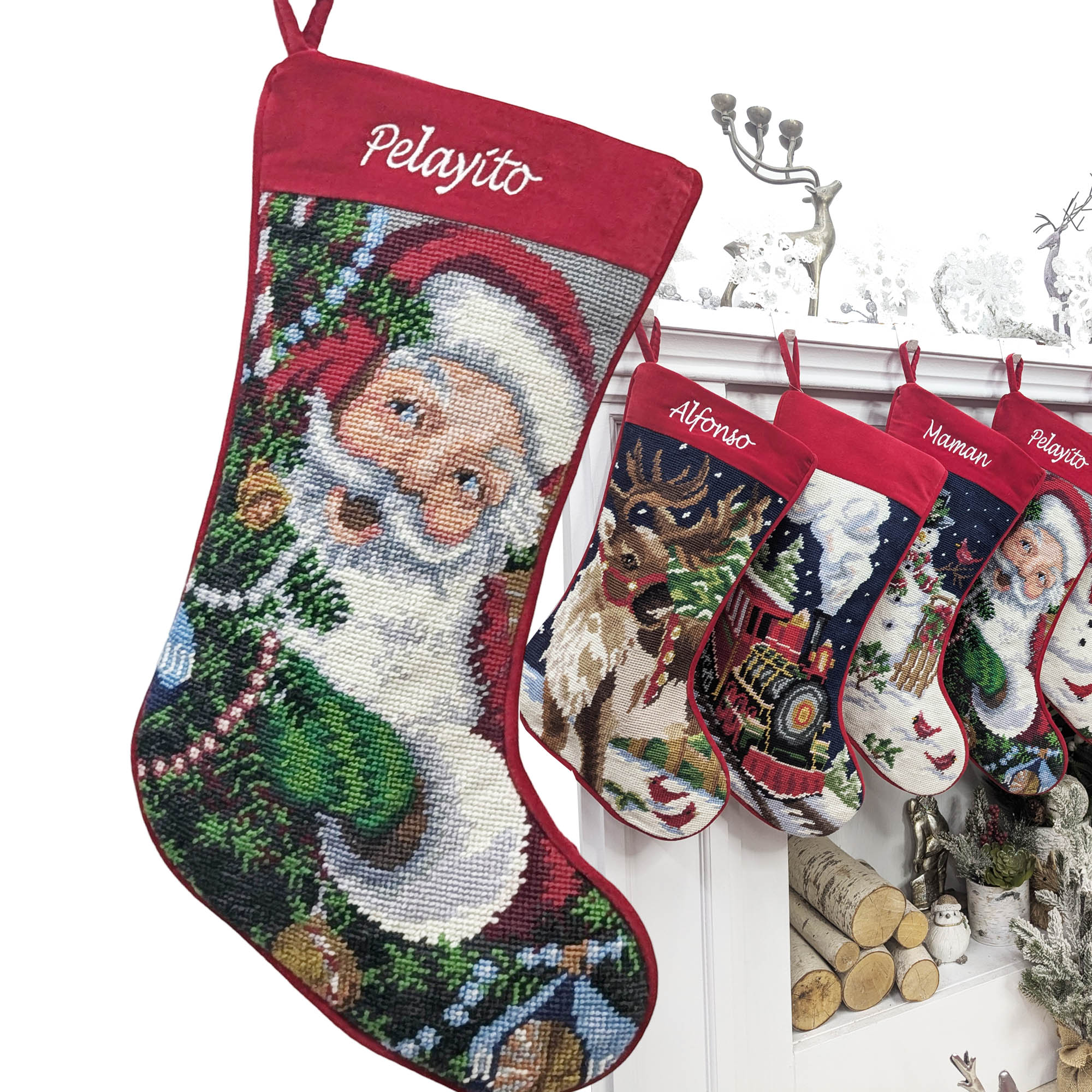 Needlepoint Christmas Stockings Santa Nutcracker Reindeer Snowman ...
