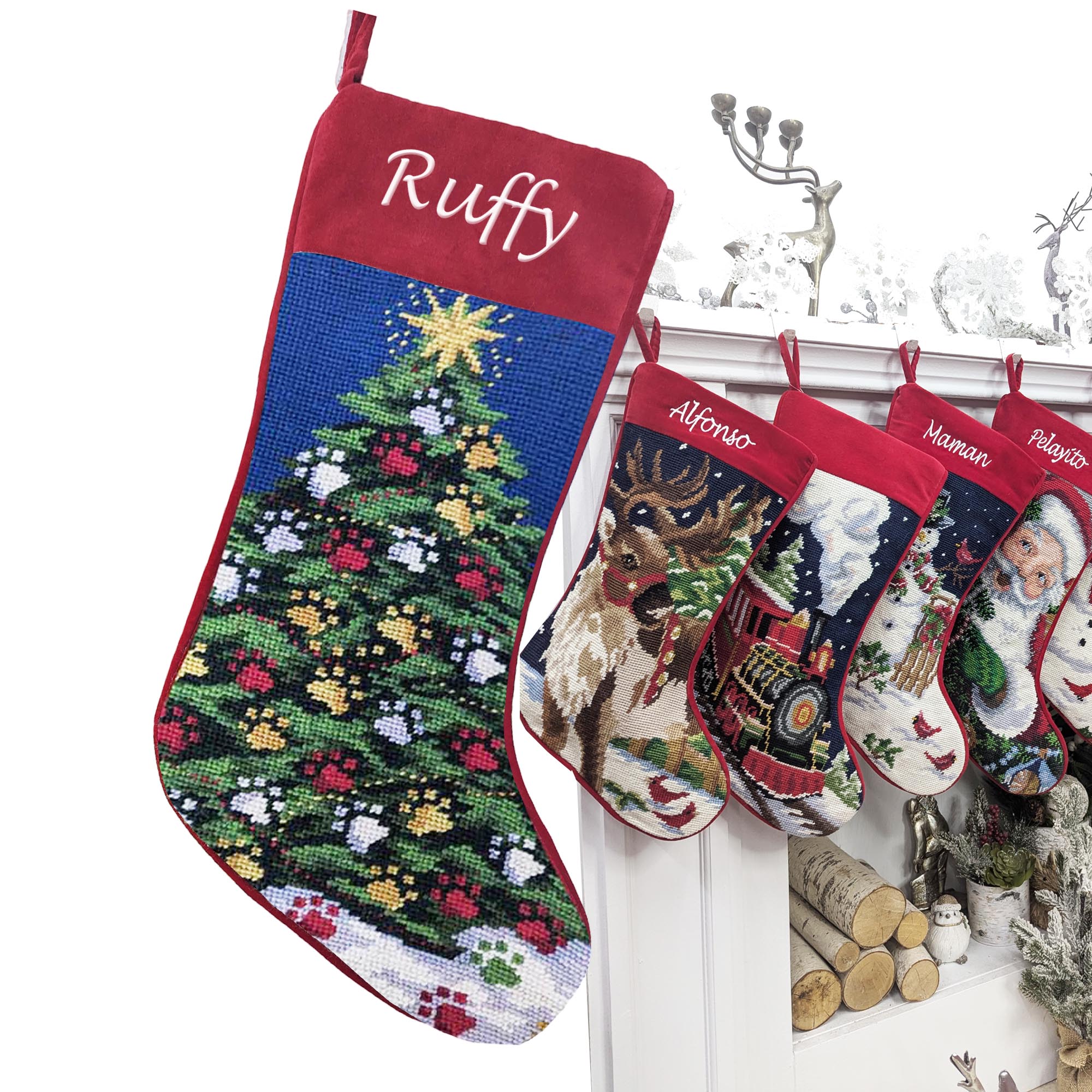 Needlepoint Christmas Stockings Santa Nutcracker Reindeer Snowman ...