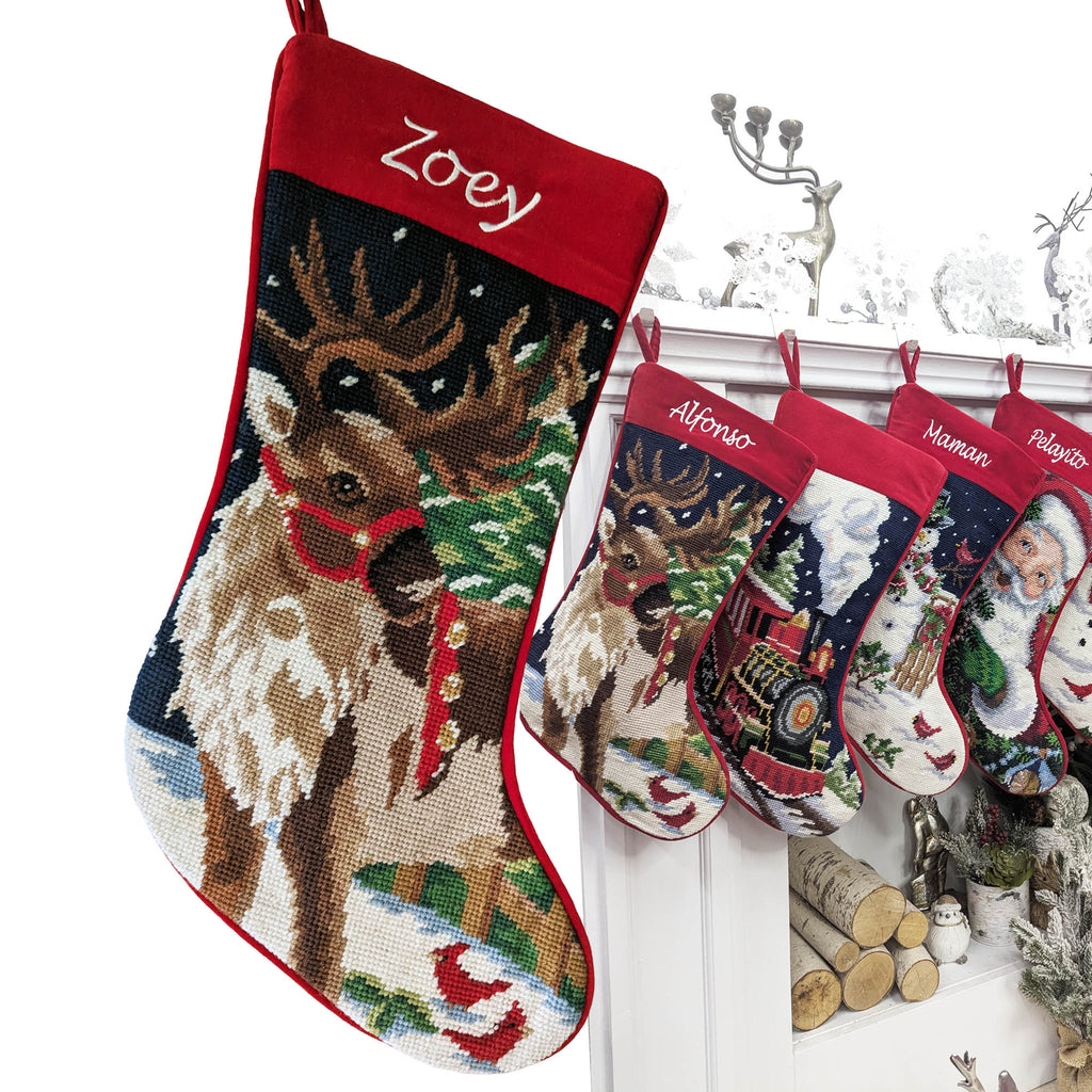 Needlepoint Christmas Stockings Santa Nutcracker Reindeer Snowman ...