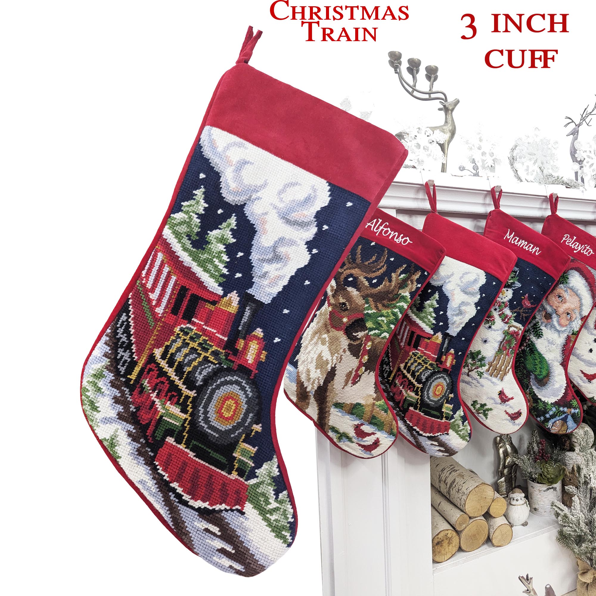 Needlepoint Christmas Stockings Santa Nutcracker Reindeer Snowman ...