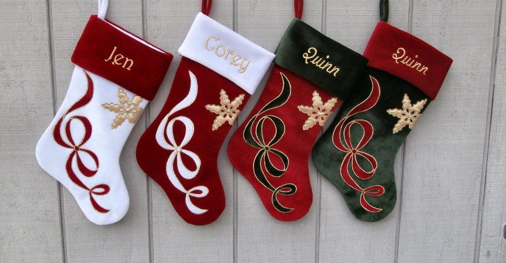 Embroidered Stockings - Velvet Christmas Applique - Custom Personalize ...