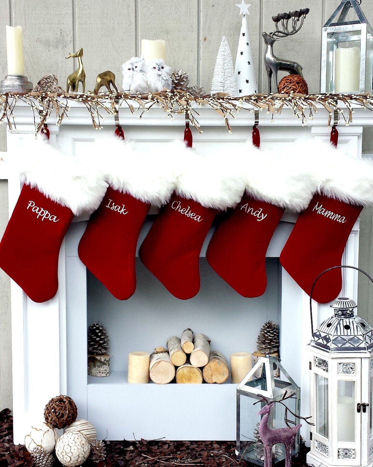 Personalized Christmas Stockings Velvet 19" Luxury Faux Fox Fur Cuff C ...