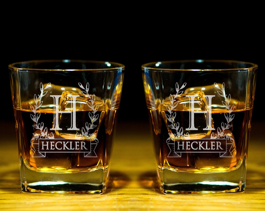 Whiskey Glasses Set of 1 4 Custom Bourbon Glasses Letter Monogram Set Stocking Factory