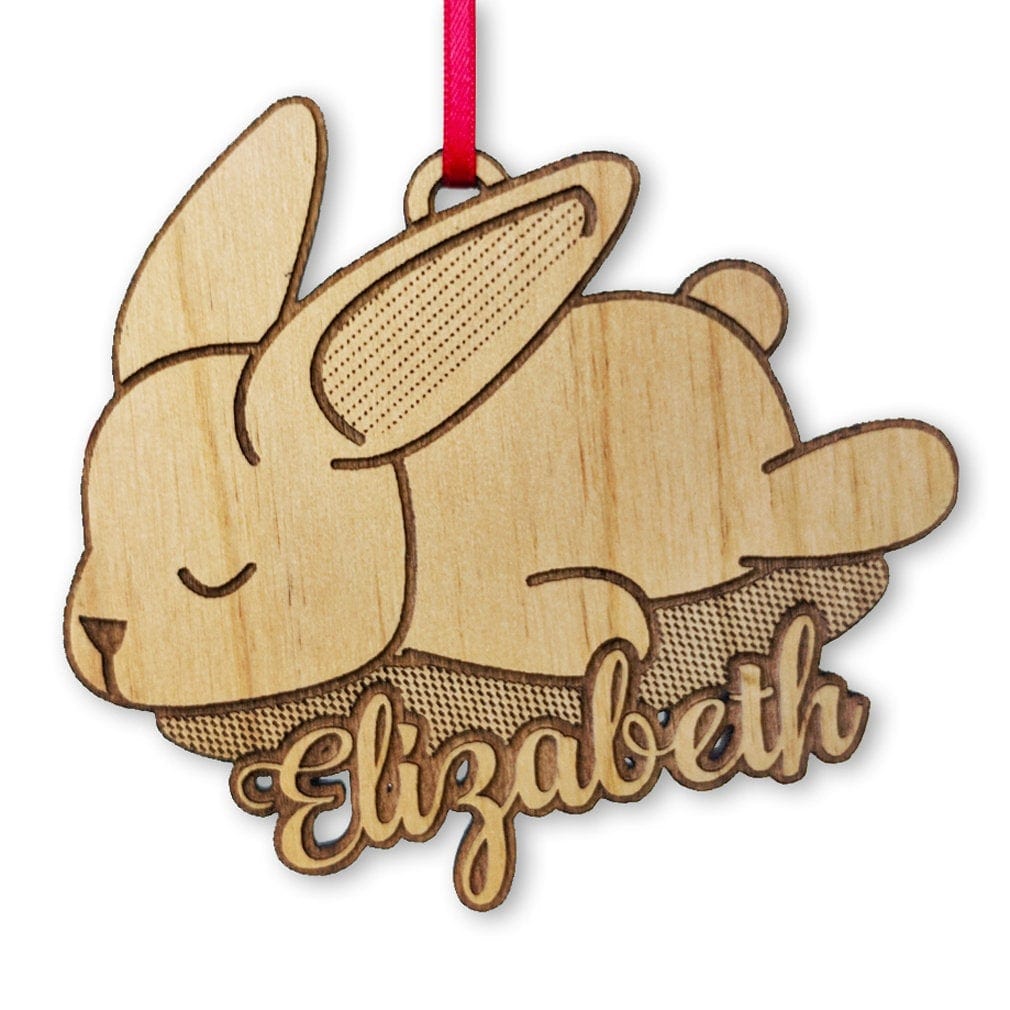 Custom Cute Bunny Wood Ornament Engraved Rabbit Childs Birthday Gift P ...