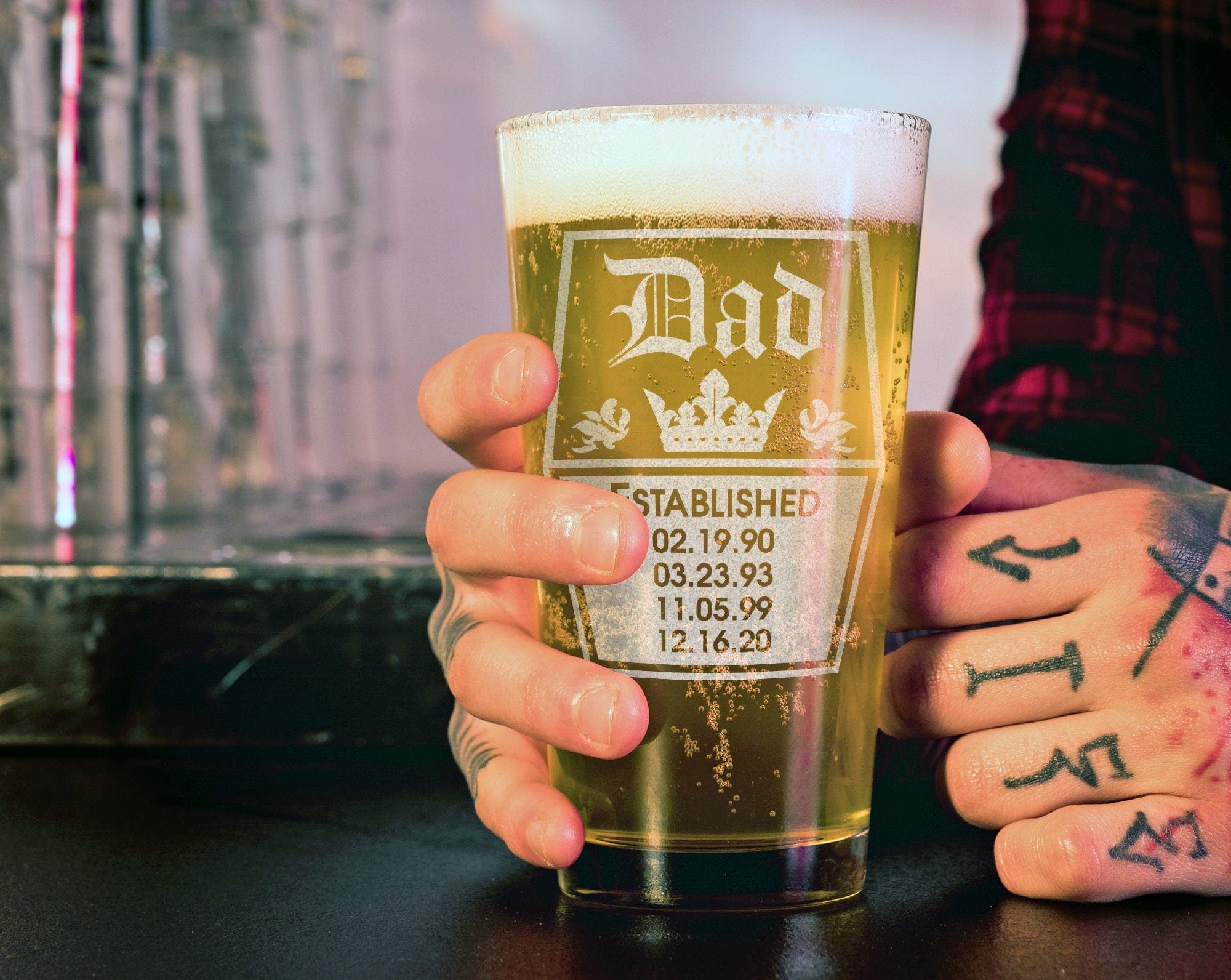 Retro Dad Daddy Pub Glass with Kids Bithdates Father's Day Gift from S ...